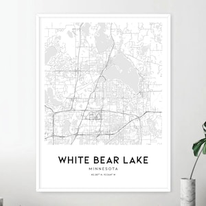 White Bear Lake Map Print, White Bear Lake Map Poster Wall Art, Mn City ...