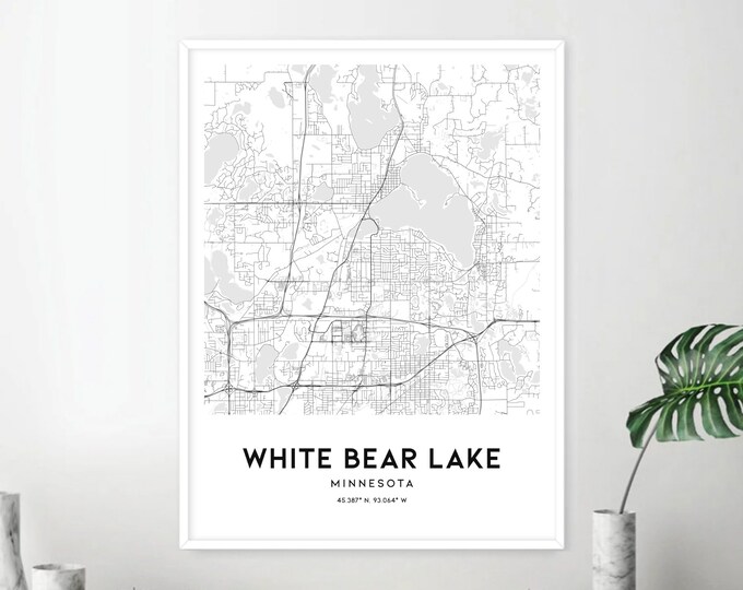White Bear Lake Map Print, White Bear Lake Map Poster Wall Art, Mn City ...