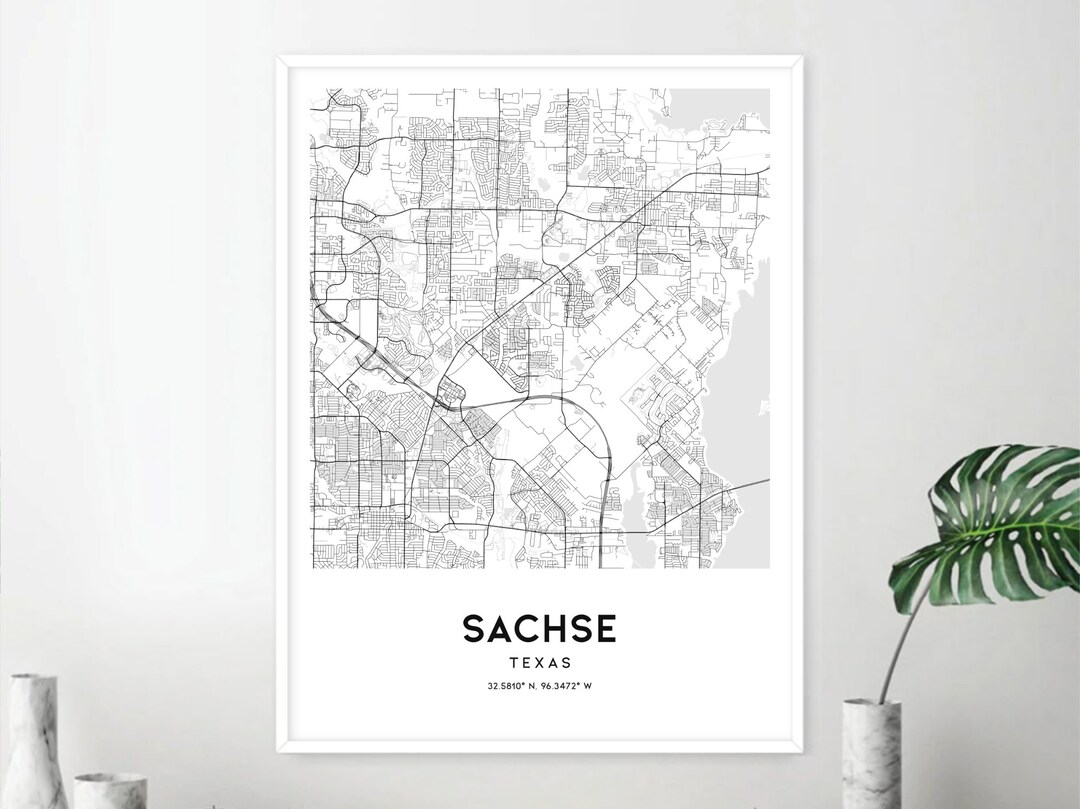 Sachse Map Print, Sachse Map Poster Wall Art, Tx City Map, Texas Print ...