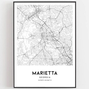 Marietta Map Print Marietta Map Poster Wall Art Ga City Map | Etsy