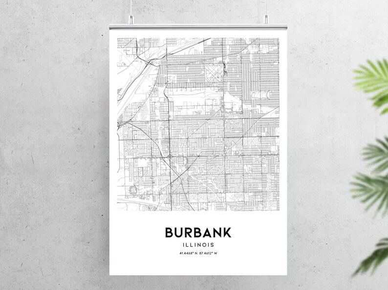 Burbank Map Print Burbank Map Poster Wall Art Il City Map | Etsy