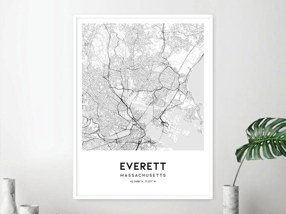 Everett Map Print Everett Map Poster Wall Art Ma City Map - Etsy
