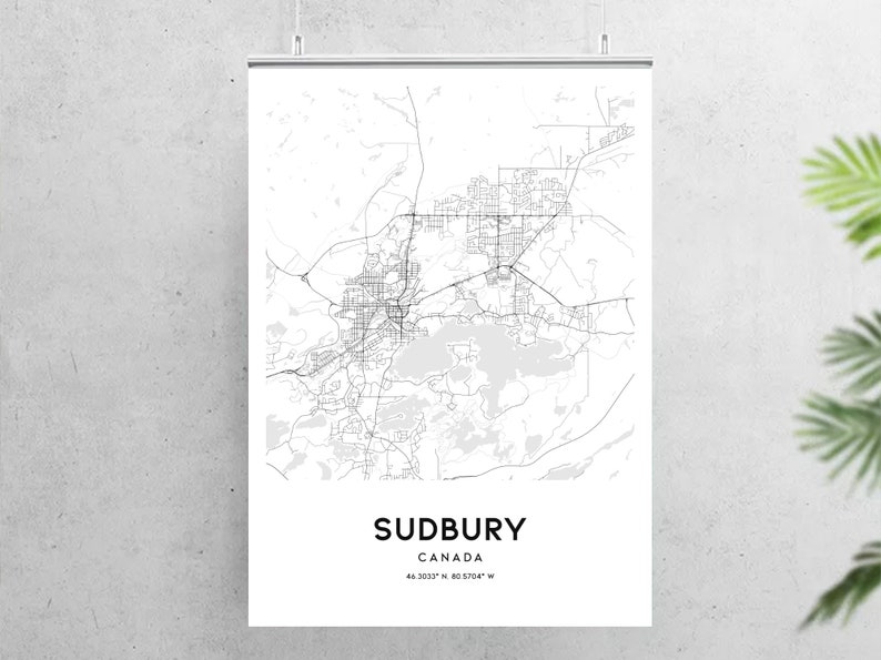 Sudbury Map Print Sudbury Map Poster Wall Art Sudbury City | Etsy