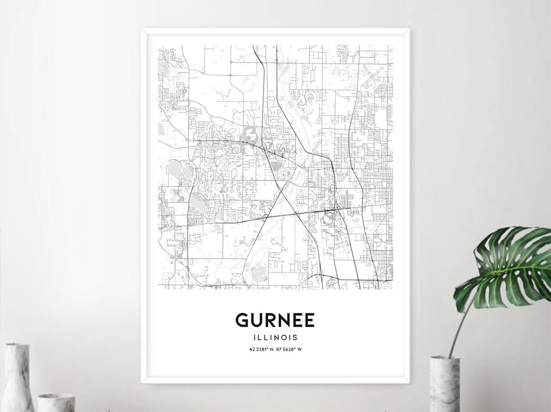 Gurnee Map Print Gurnee Map Poster Wall Art Il City Map - Etsy