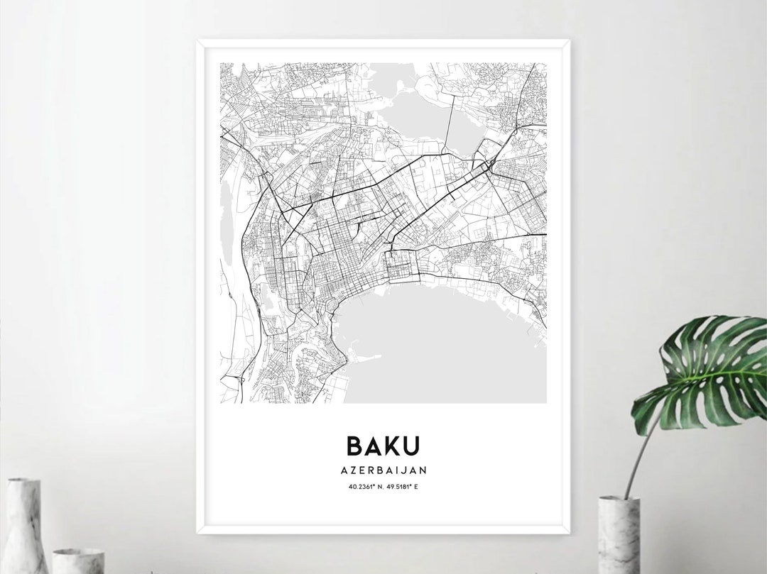 Baku Karte Druck, Baku Karte Poster Wandkunst, Baku Stadt karte, Baku ...