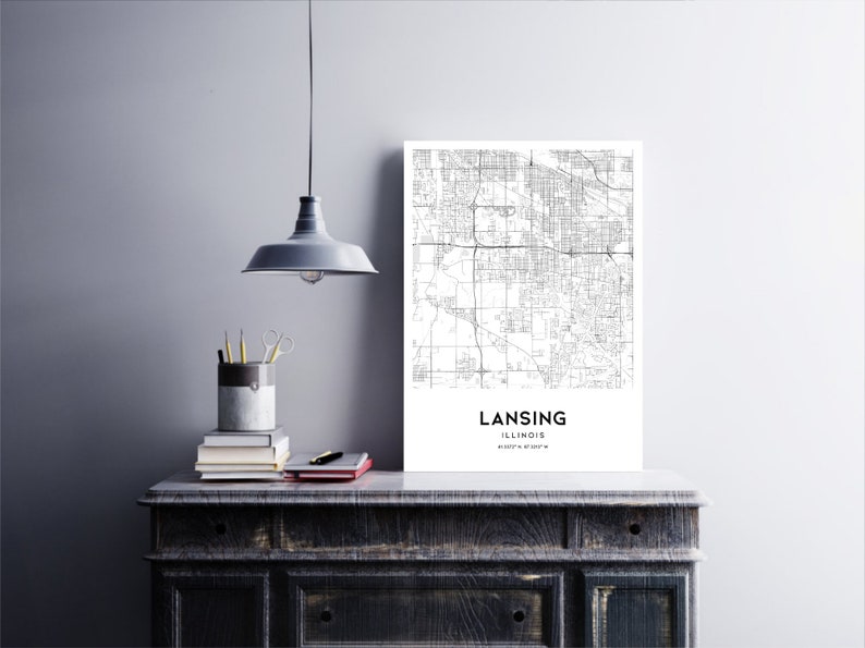 Lansing Map Print, Lansing Map Poster Wall Art, Il City Map, Illinois ...