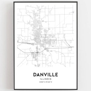 Danville Map Print Danville Map Poster Wall Art Il City | Etsy