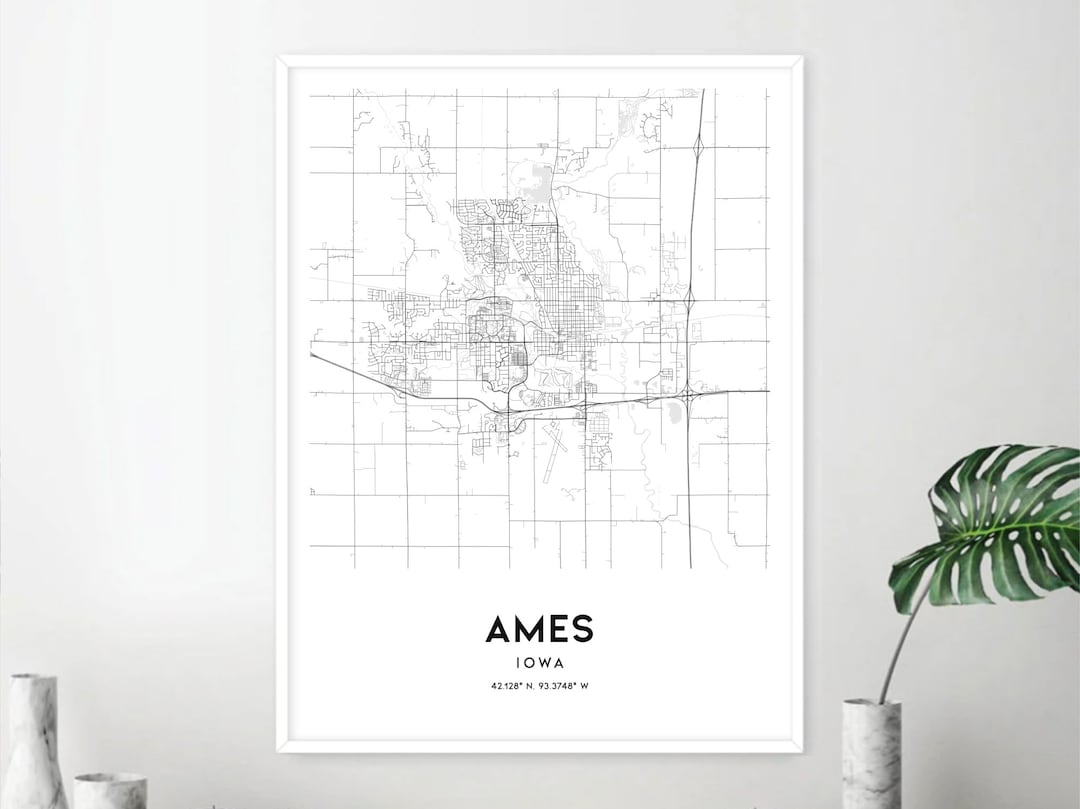 Ames Map Print Ames Map Poster Wall Art Ia City Map Iowa - Etsy México