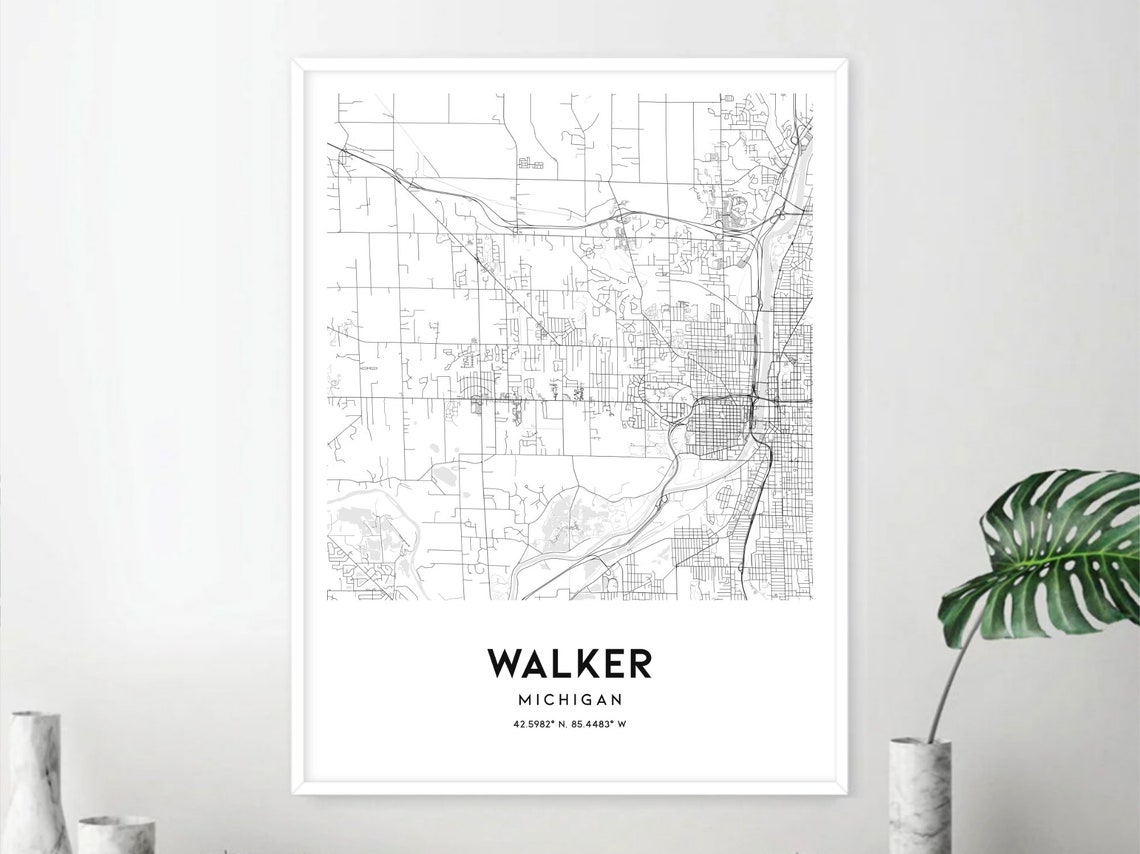 Walker Map Print, Walker Map Poster Wall Art, Mi City Map, Michigan ...