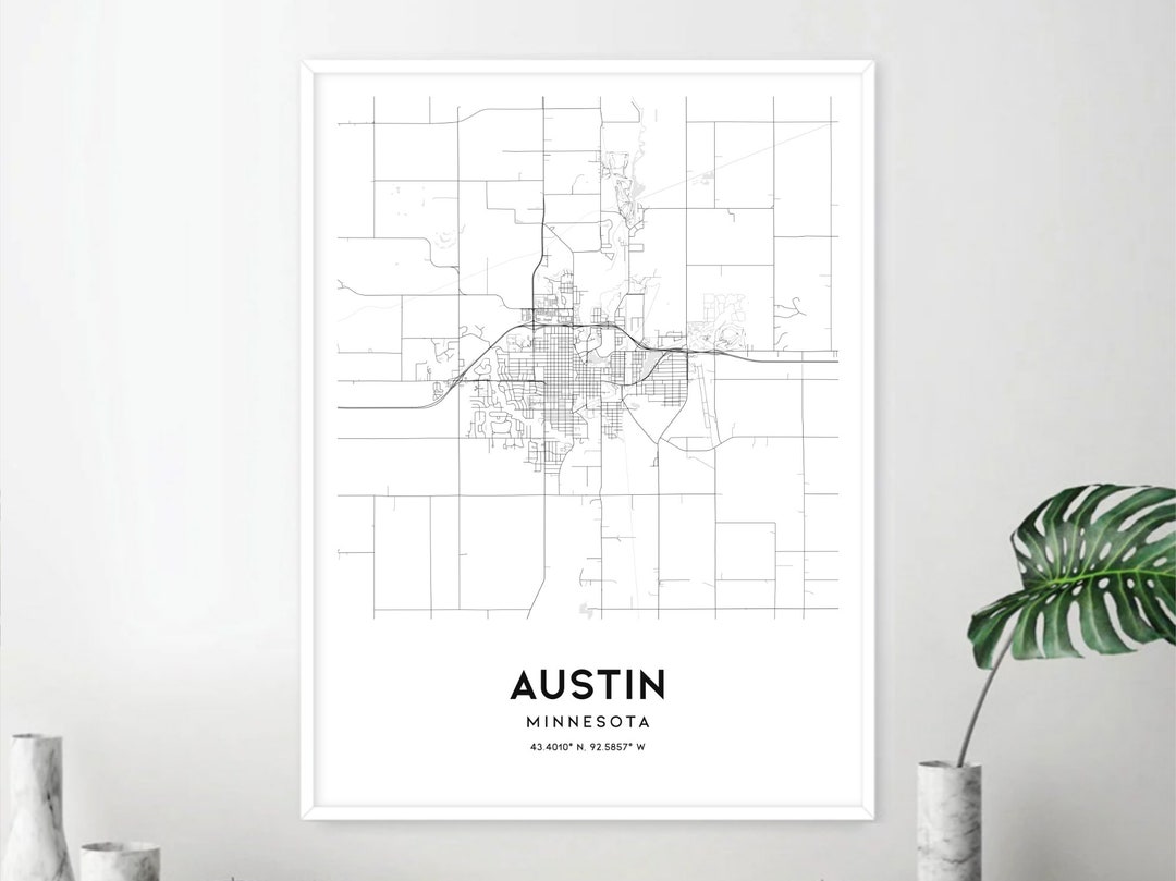 Austin Map Print, Austin Map Poster Wall Art, Mn City Map, Minnesota ...