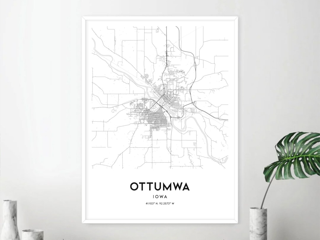 Ottumwa Map Print, Ottumwa Map Poster Wall Art, Ia City Map, Iowa Print ...