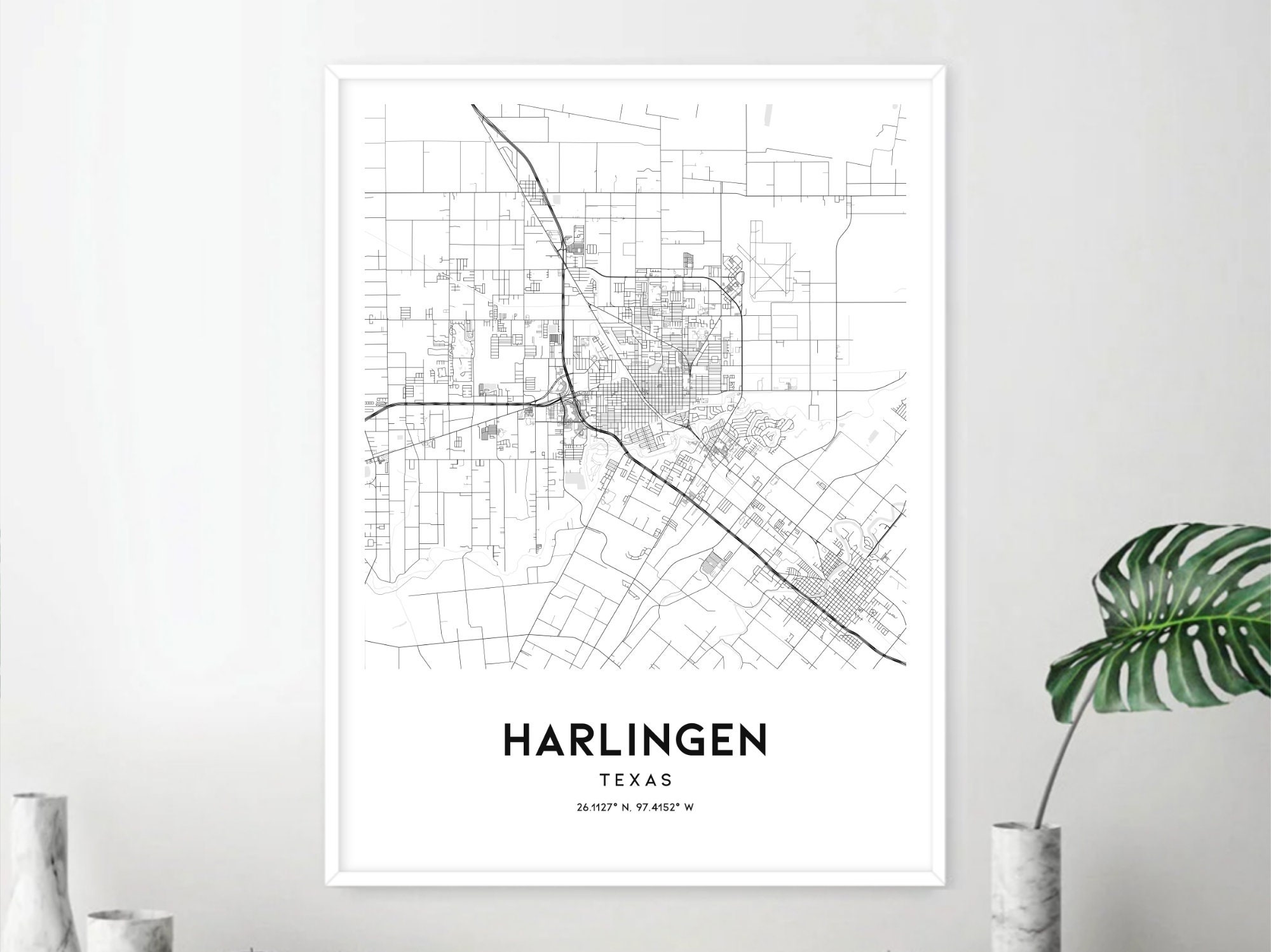 Harlingen Map Print, Harlingen Map Poster Wall Art, Tx City Map, Texas ...