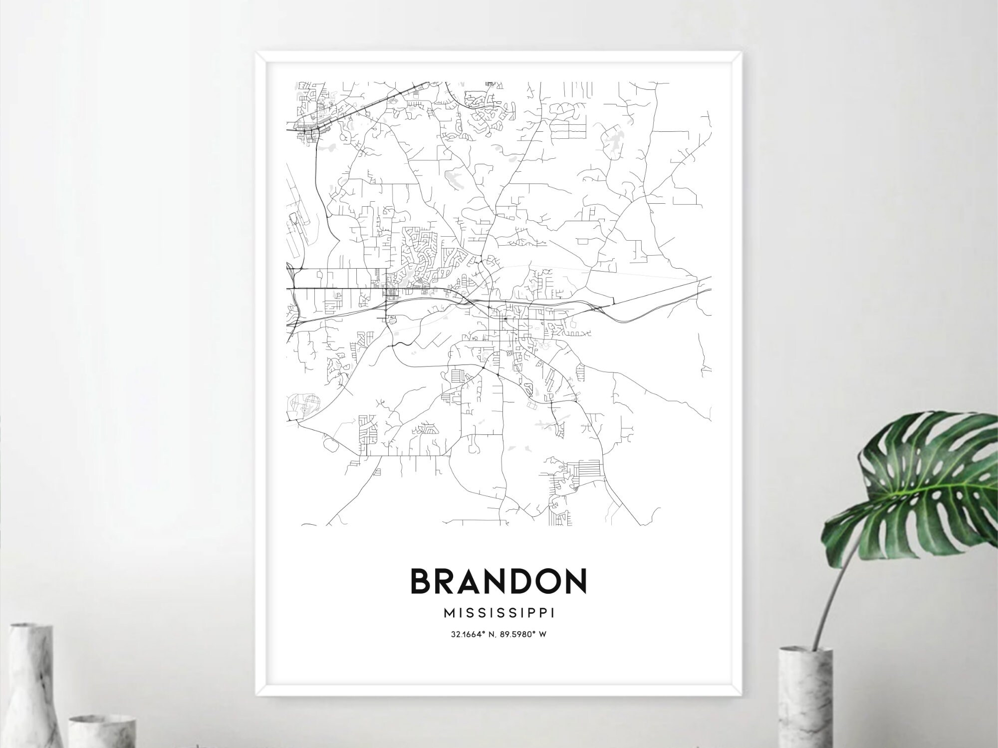 Brandon Map Print, Brandon Map Poster Wall Art, Ms City Map ...
