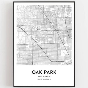 Oak Park Map Print Oak Park Map Poster Wall Art Mi City | Etsy