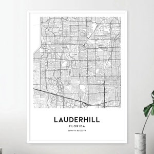 Lauderhill Map Print, Lauderhill Map Poster Wall Art, Fl City Map ...