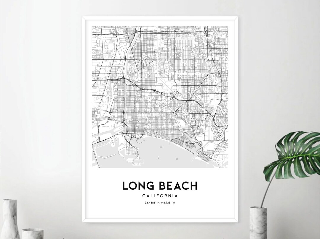 Long Beach Map Print Long Beach Map Poster Wall Art Ca City - Etsy