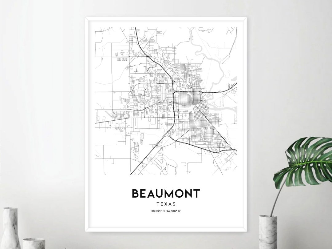 Beaumont Map Print, Beaumont Map Poster Wall Art, Tx City Map, Texas ...