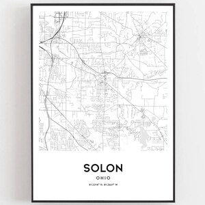 Solon Map Print Solon Map Poster Wall Art Oh City Map Ohio | Etsy