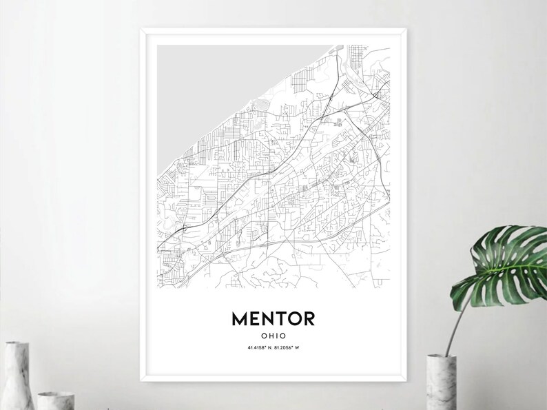 Mentor Map Print, Mentor Map Poster Wall Art, Oh City Map, Ohio Print ...