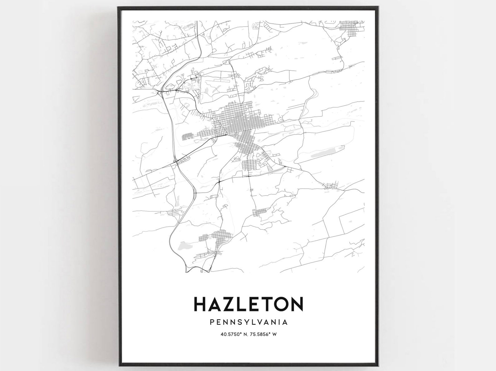 Hazleton Map Print Hazleton Map Poster Wall Art Pa City Map | Etsy