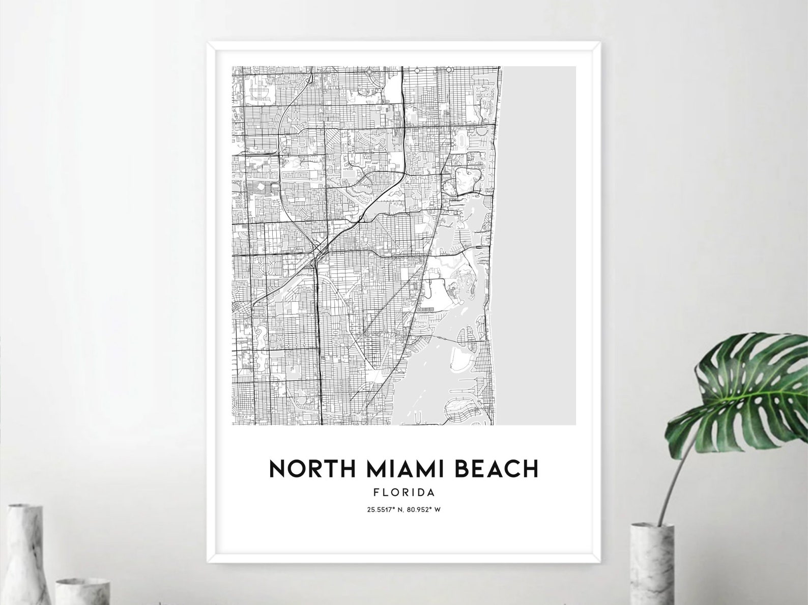 North Miami Beach Map Print, North Miami Beach Map Poster Wall Art, Fl ...