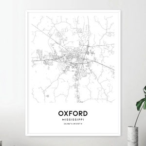 Oxford Map Print, Oxford Map Poster Wall Art, Ms City Map, Mississippi ...