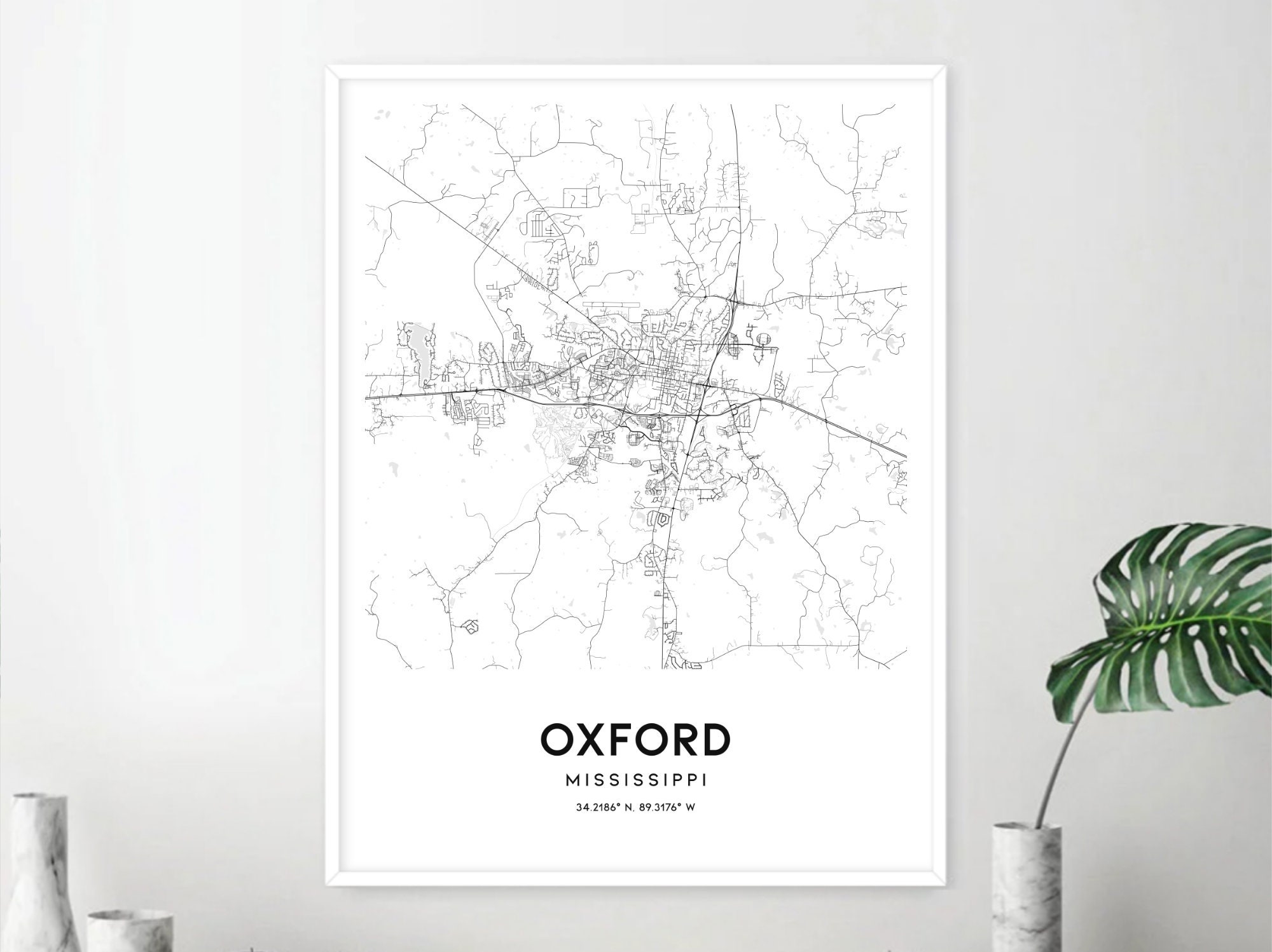 Oxford Map Print Oxford Map Poster Wall Art Ms City Map - Etsy
