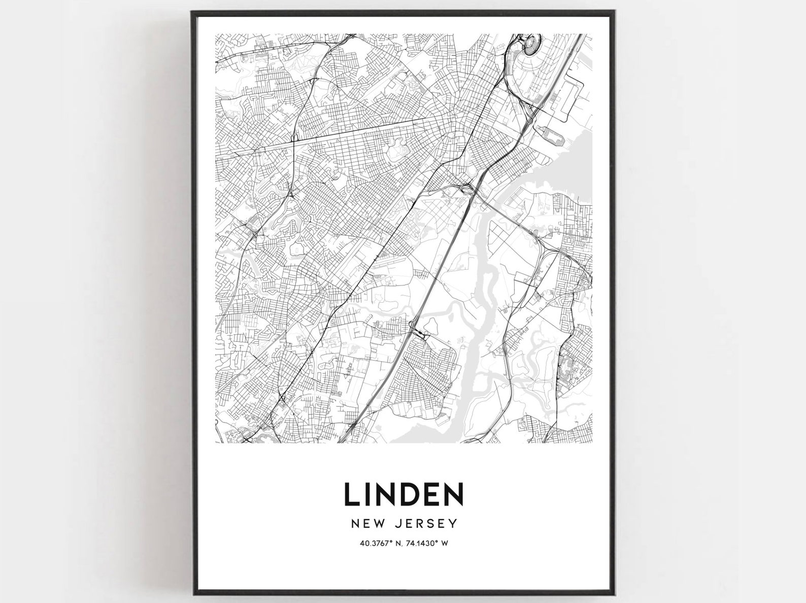 Linden Map Print Linden Map Poster Wall Art Nj City Map New | Etsy