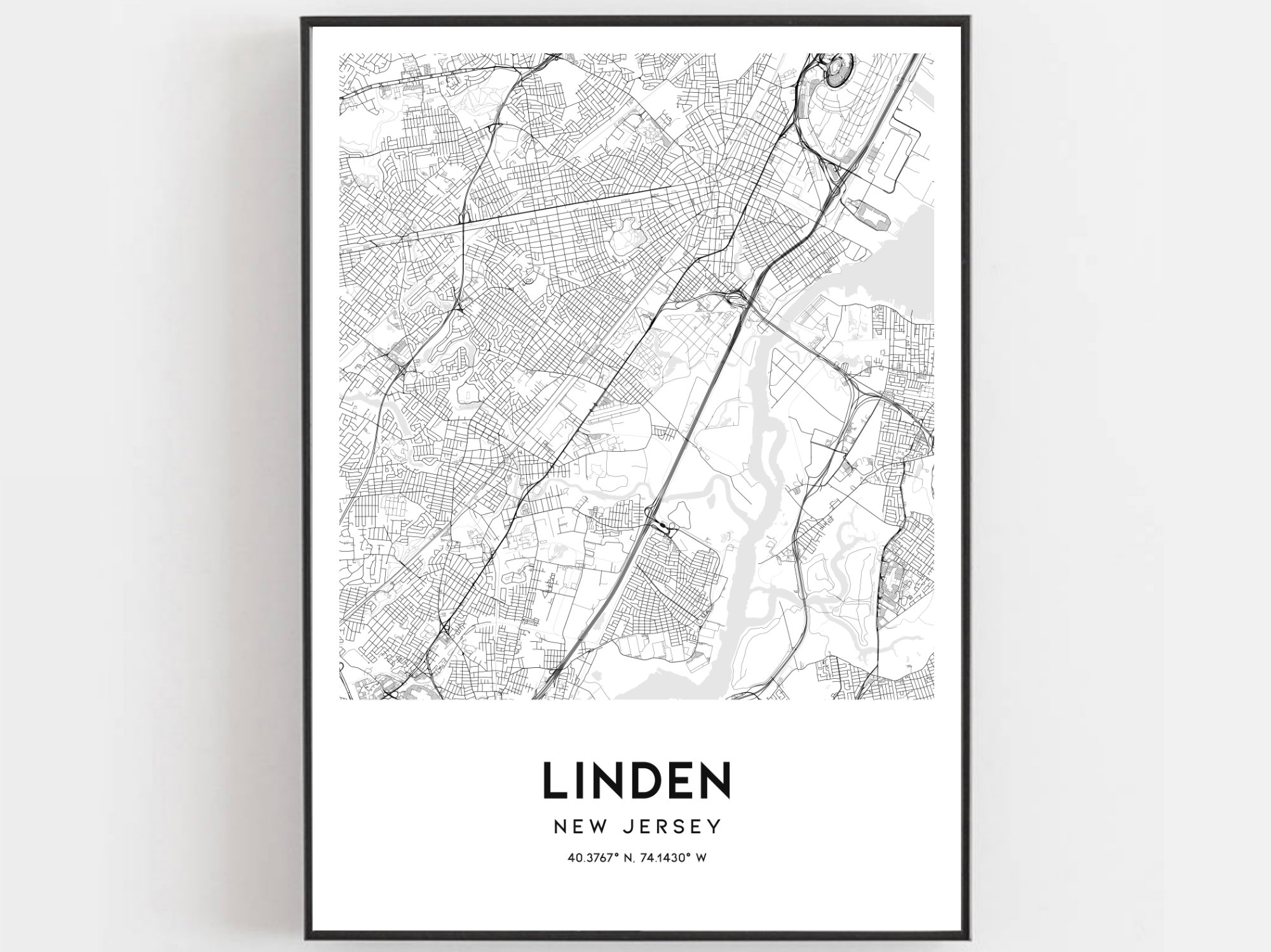 Linden Map Print Linden Map Poster Wall Art Nj City Map New | Etsy