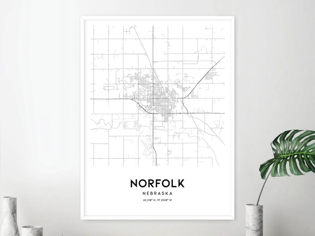 Norfolk Map Print, Norfolk Map Poster Wall Art, Ne City Map, Nebraska ...
