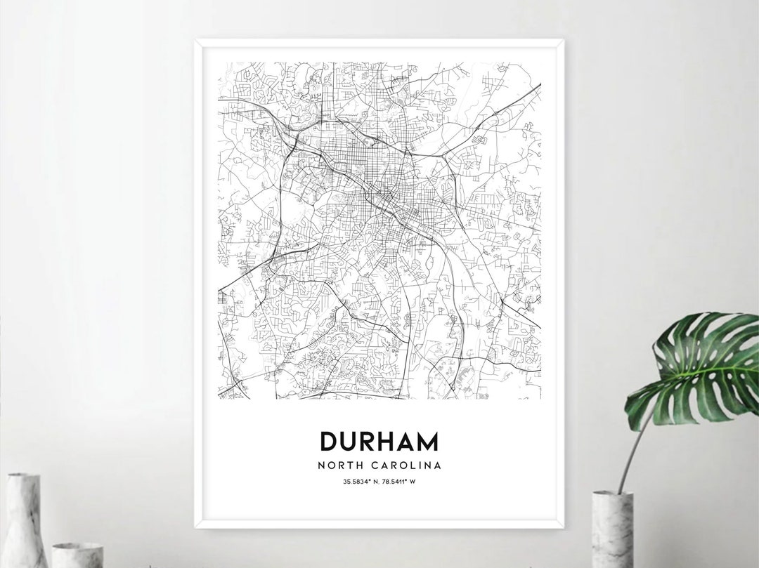 Durham Map Print Durham Map Poster Wall Art Nc City Map - Etsy