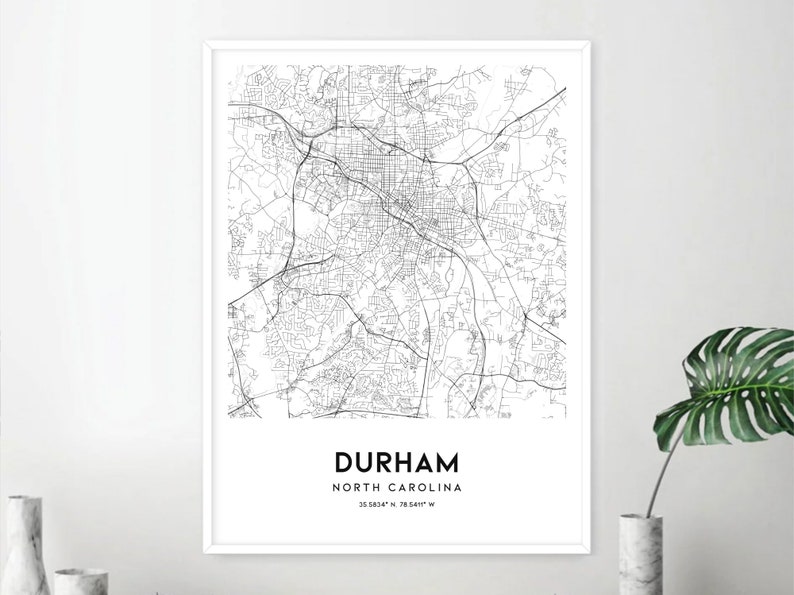 Durham Map Print Durham Map Poster Wall Art Nc City Map - Etsy
