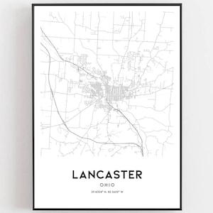 Lancaster Map Print Lancaster Map Poster Wall Art Oh City | Etsy