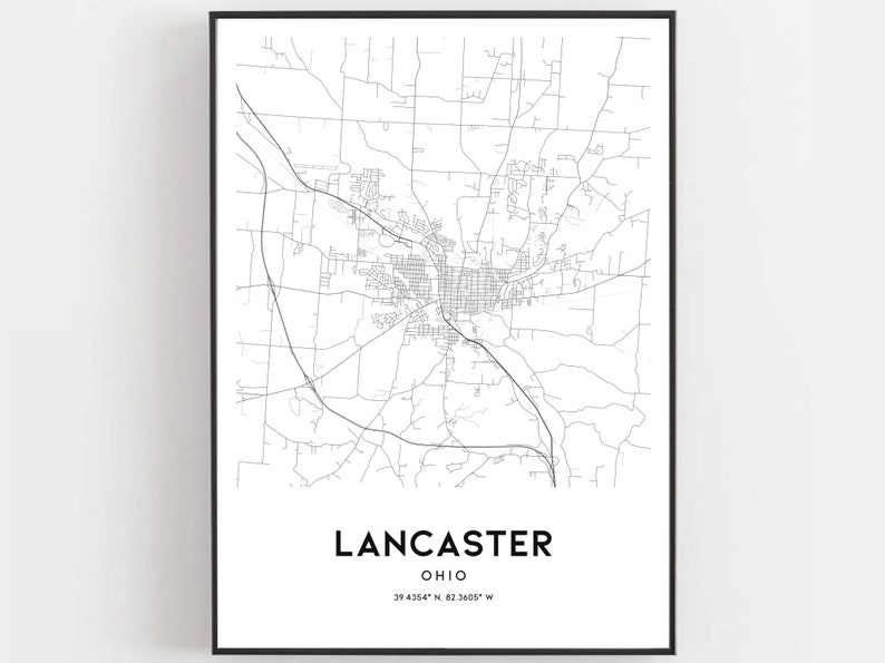 Lancaster Map Print Lancaster Map Poster Wall Art Oh City | Etsy