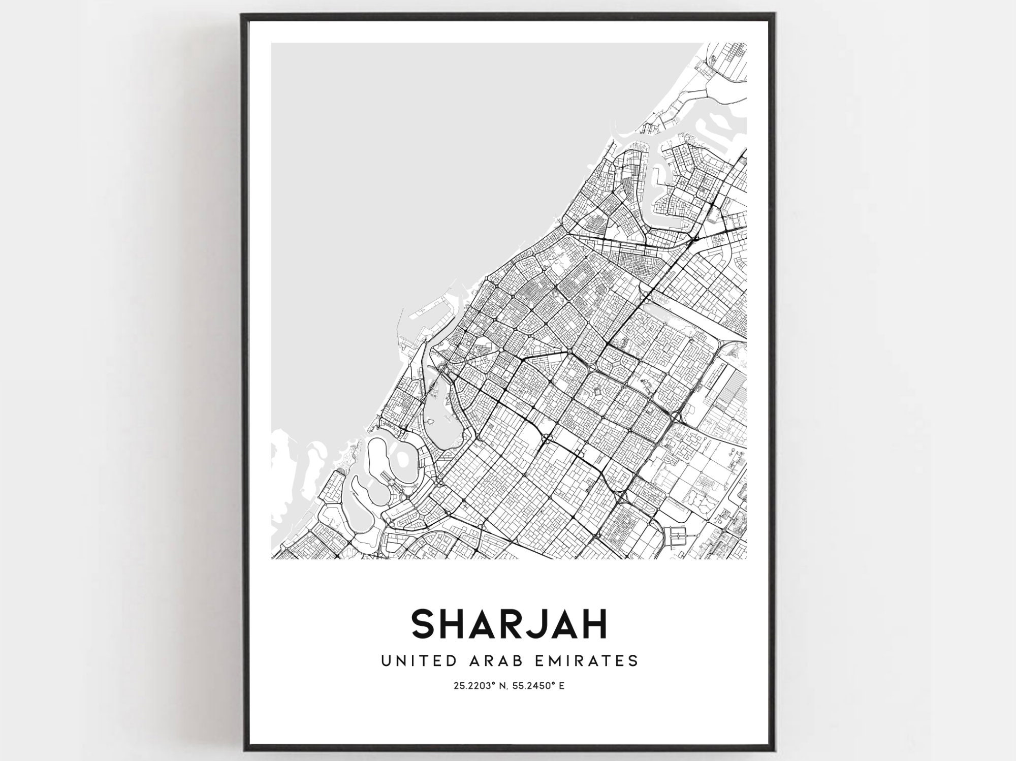 Sharjah Map Print Sharjah Map Poster Wall Art Sharjah City | Etsy