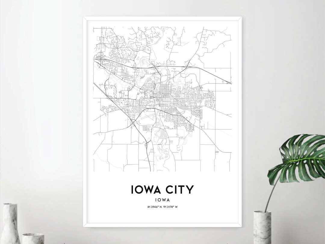 Iowa City Map Print, Iowa City Map Poster Wall Art, Ia City Map, Iowa ...