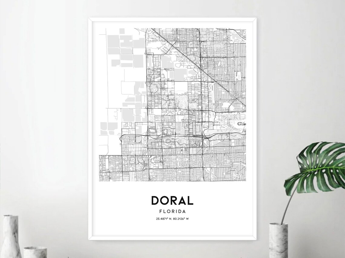 Doral Map Print, Doral Map Poster Wall Art, Fl City Map, Florida Print ...