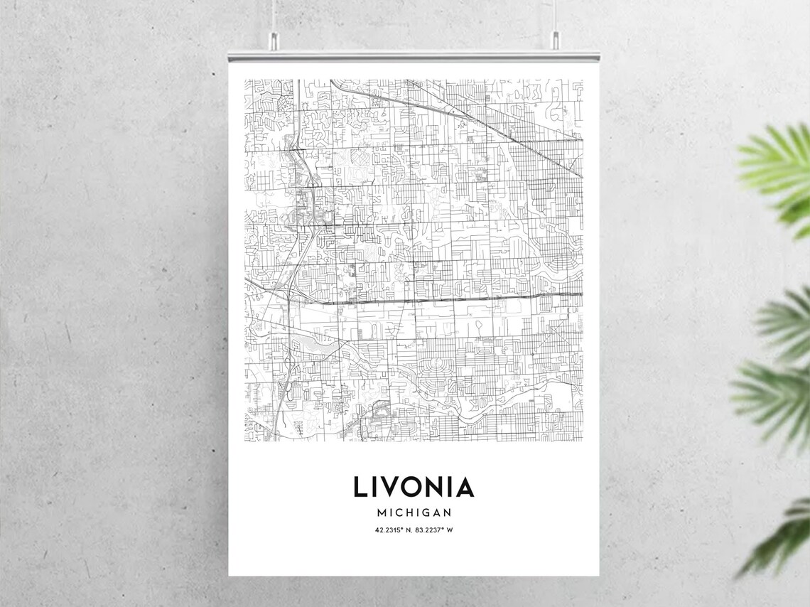 Livonia Map Print Livonia Map Poster Wall Art Mi City Map | Etsy