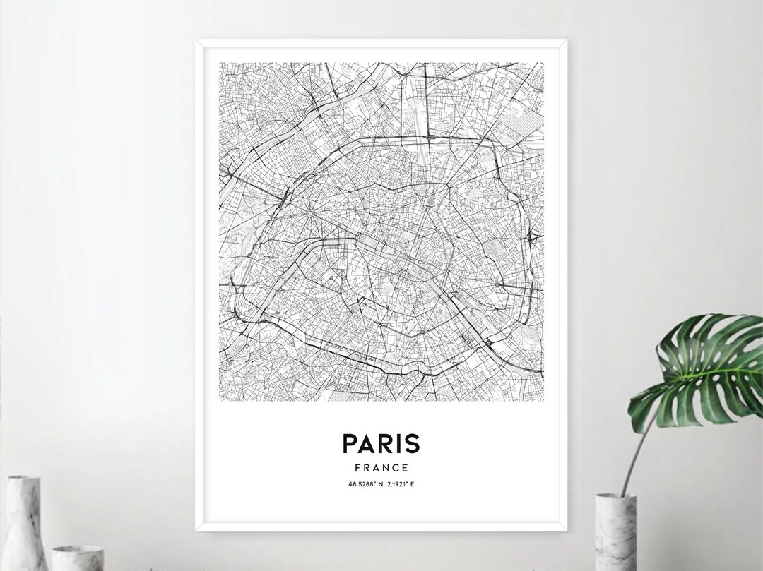 Paris Map Print, Paris Map Poster Wall Art, Paris City Map, Paris Print ...