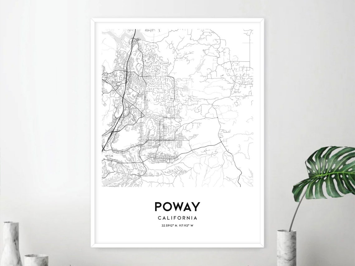 Poway Map Print, Poway Map Poster Wall Art, Ca City Map, California ...