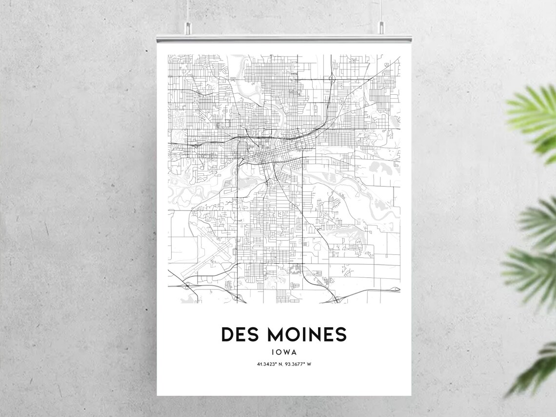 Des Moines Map Print Des Moines Map Poster Wall Art Ia City | Etsy