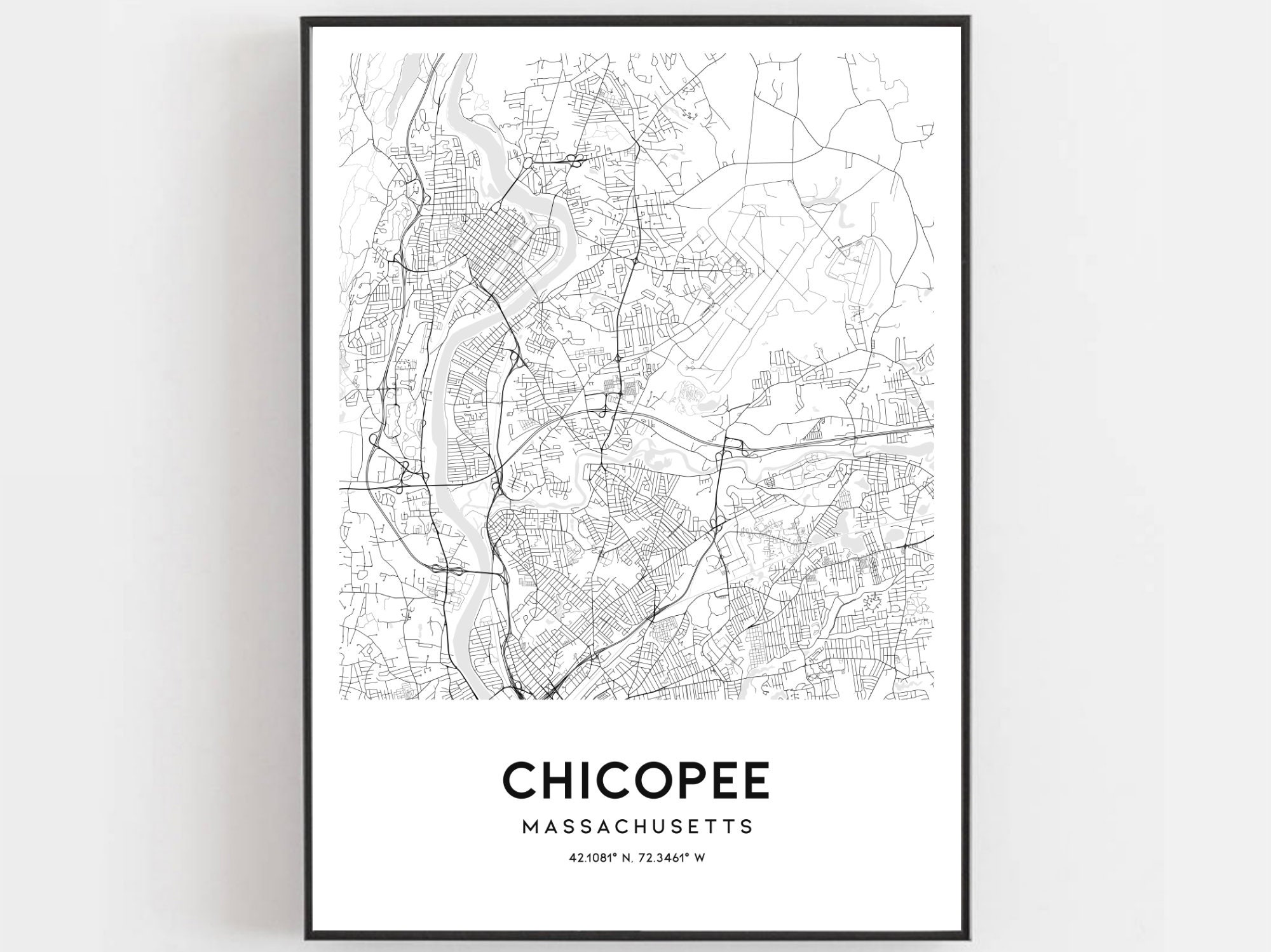 Chicopee Map Print Chicopee Map Poster Wall Art Ma City | Etsy