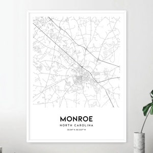 Monroe Map Print, Monroe Map Poster Wall Art, Nc City Map, North ...