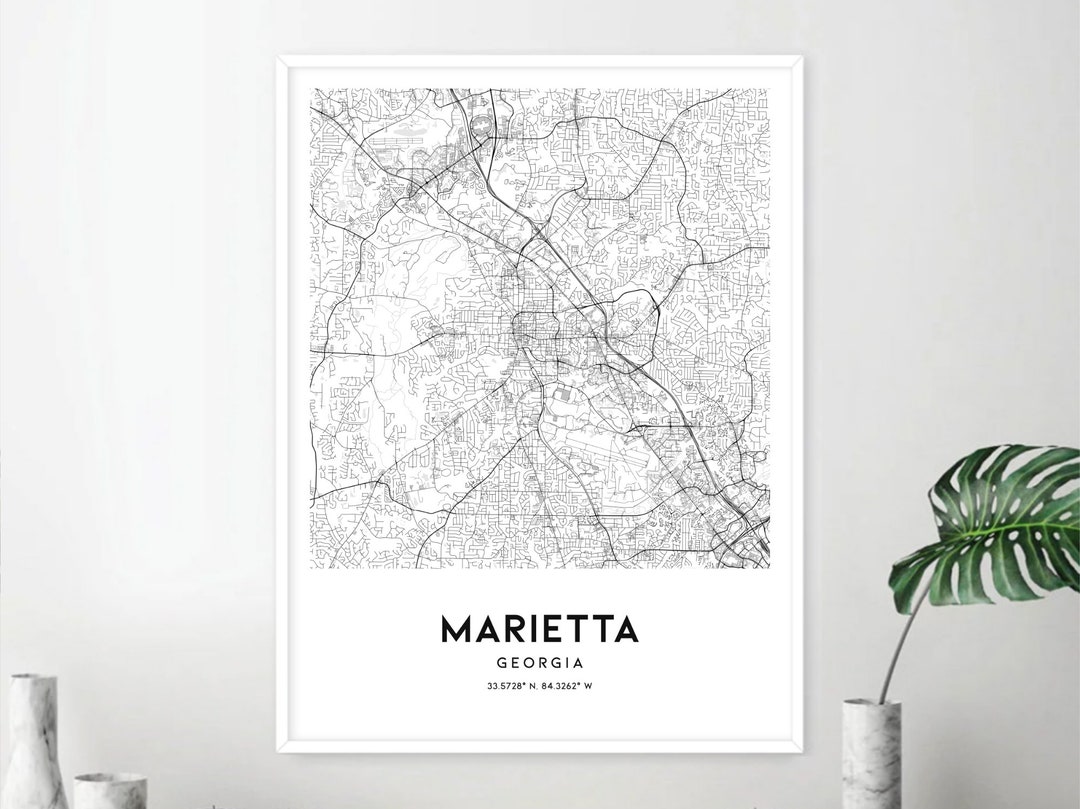 Marietta Map Print, Marietta Map Poster Wall Art, Ga City Map, Georgia ...