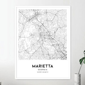 Marietta Map Print, Marietta Map Poster Wall Art, Ga City Map, Georgia ...