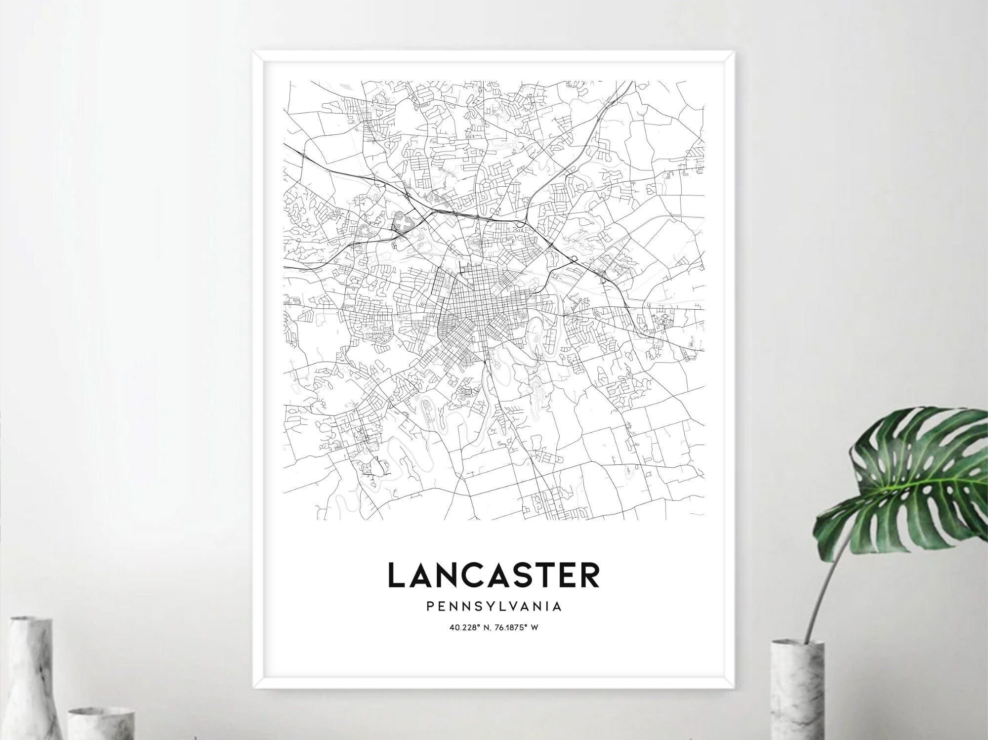 Lancaster Map Print Lancaster Map Poster Wall Art Pa City - Etsy