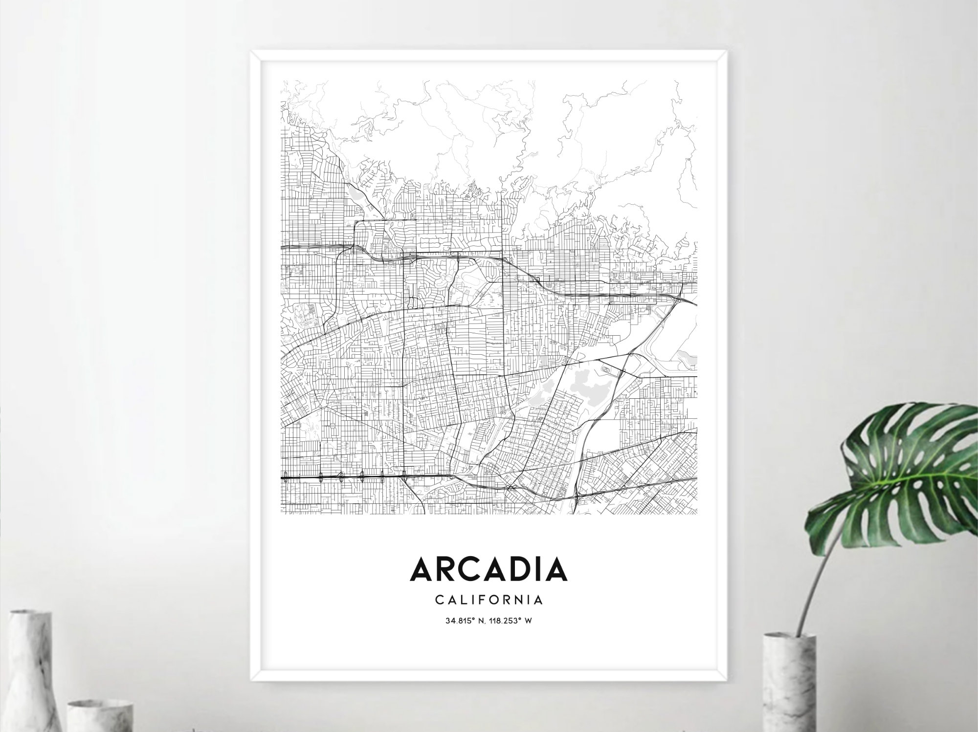 Arcadia Map Print, Arcadia Map Poster Wall Art, Ca City Map, California ...