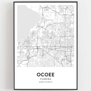 Ocoee Map Print Ocoee Map Poster Wall Art Fl City Map | Etsy
