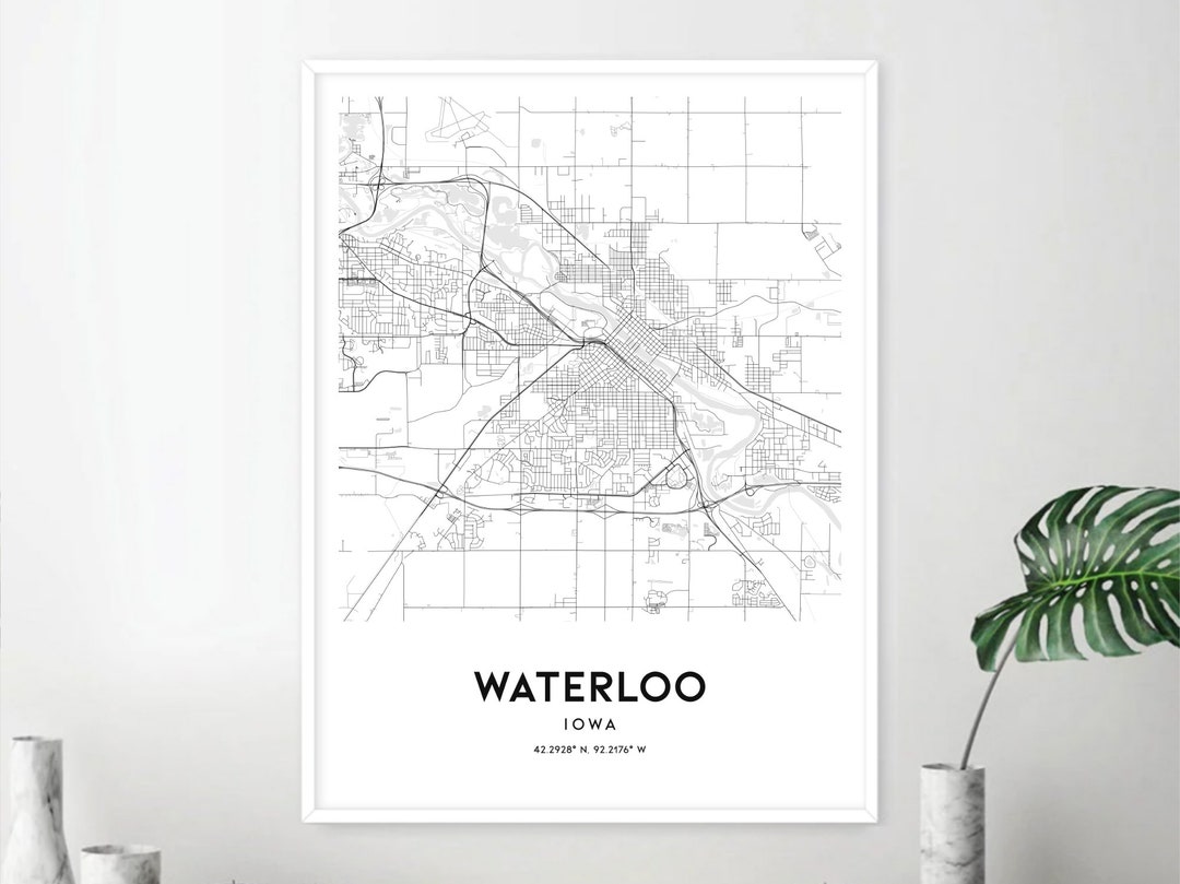 Waterloo Map Print, Waterloo Map Poster Wall Art, Ia City Map, Iowa ...