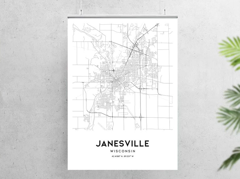 Janesville Map Print Janesville Map Poster Wall Art Wi City | Etsy